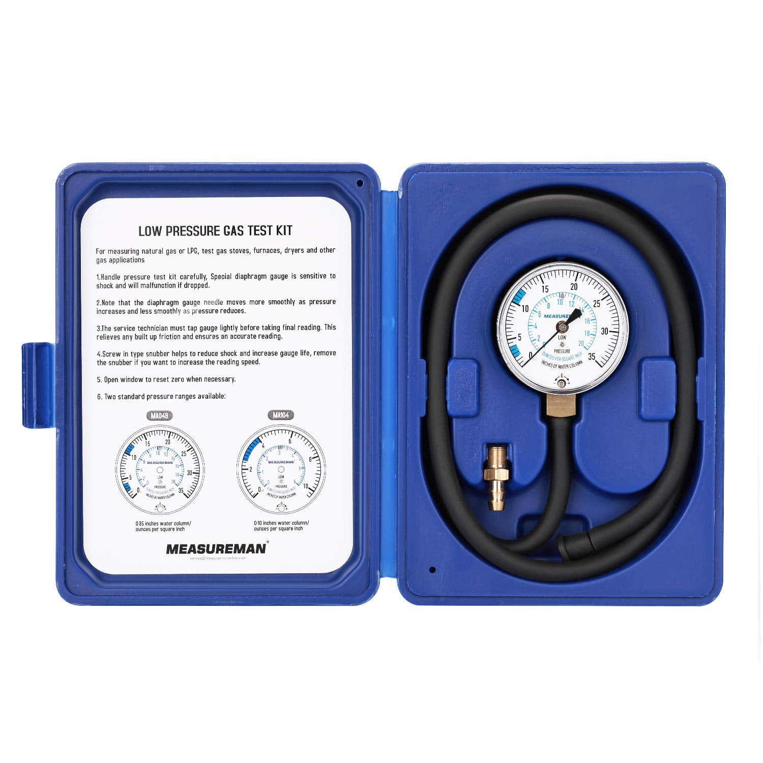 MEASUREMAN Natural Gas or LP Gas Manifold Pressure Tester Kit, 0-35 "W ...