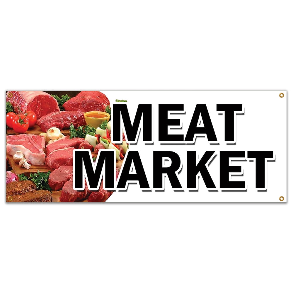 MEAT MARKET BANNER SIGN butcher gourmet usda prime pork chicken corn ...