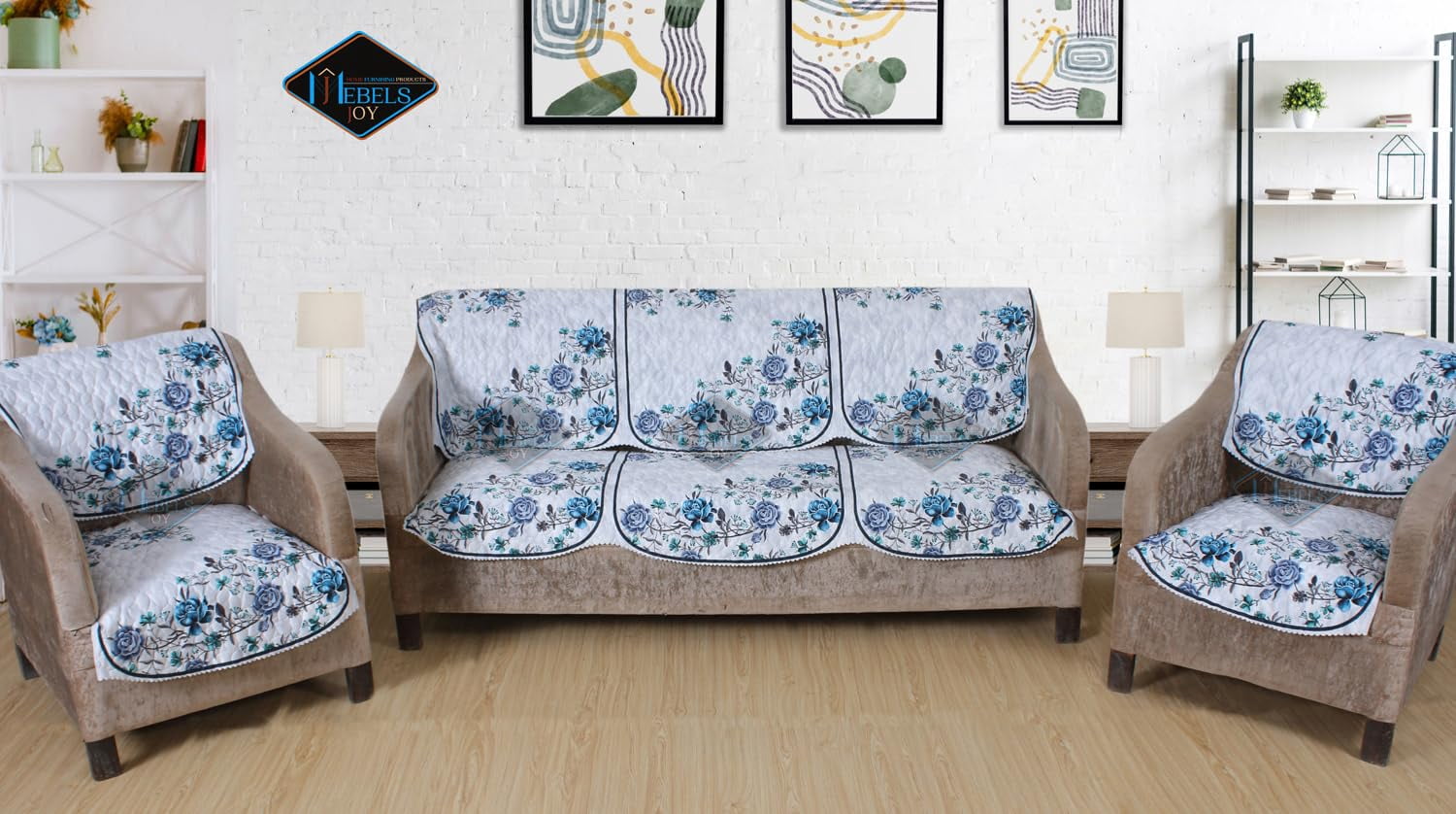 MEBELS JOY Quilted Velvet Roses Design Sofa Cover for 3 Seater and 2 ...