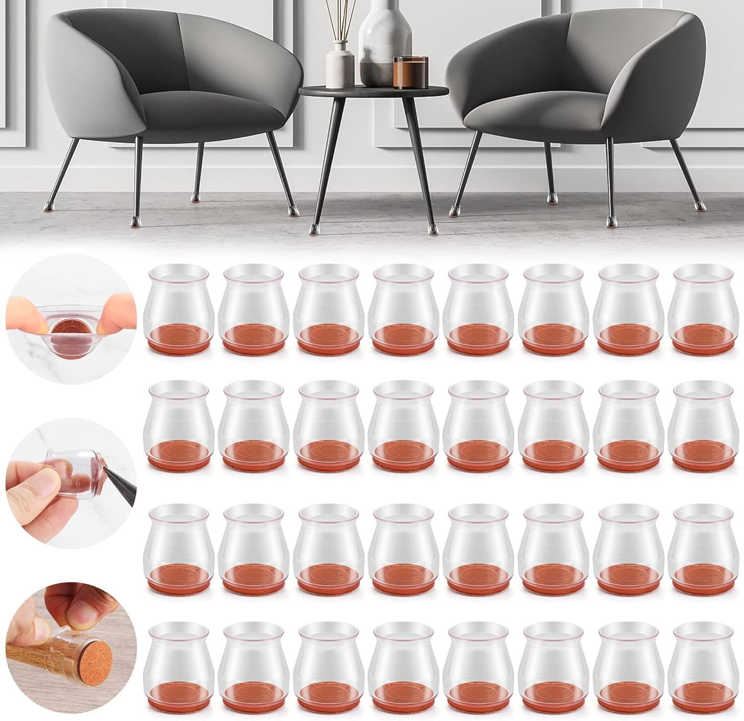 MEC 32PCS Upgraded Silicone Chair Leg Floor Protectors for Hardwood ...