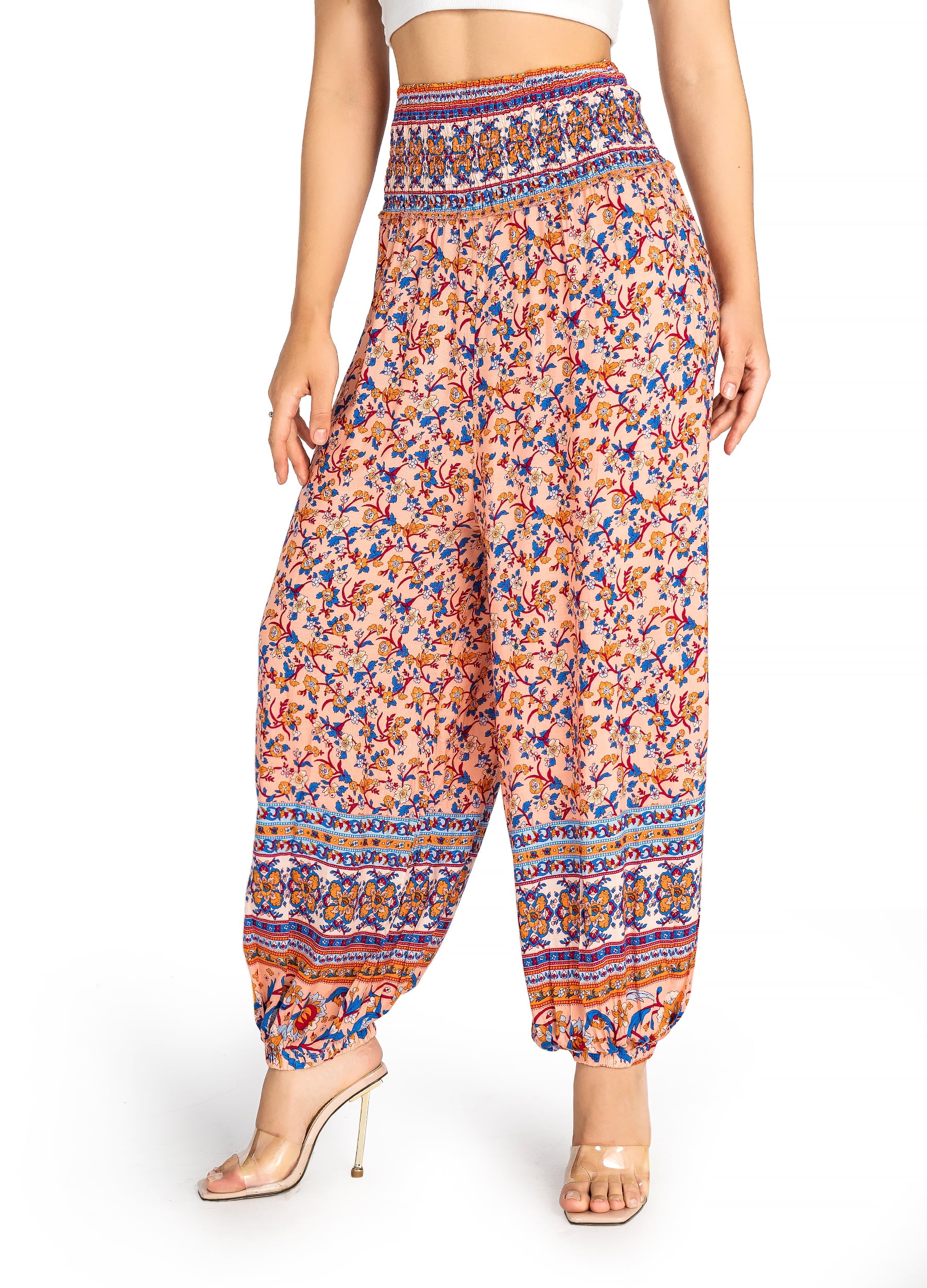 MECALA Women Elastic Waist Harem Hippie Boho Pants Loose Baggy Yoga ...