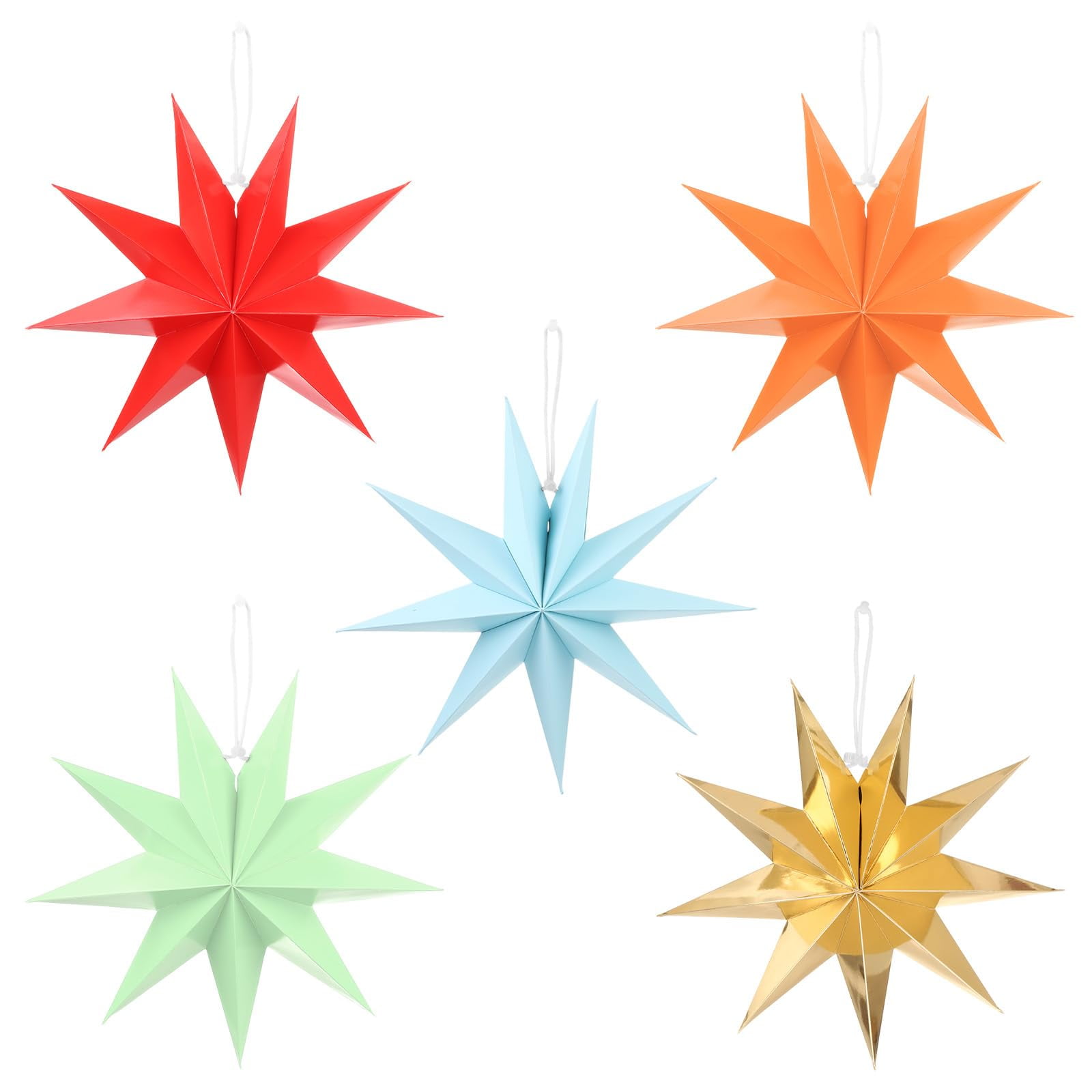 MECCANIXITY 5 Pcs Paper IFF17 Star Lanterns 9-Pointed 12" Hanging Star ...