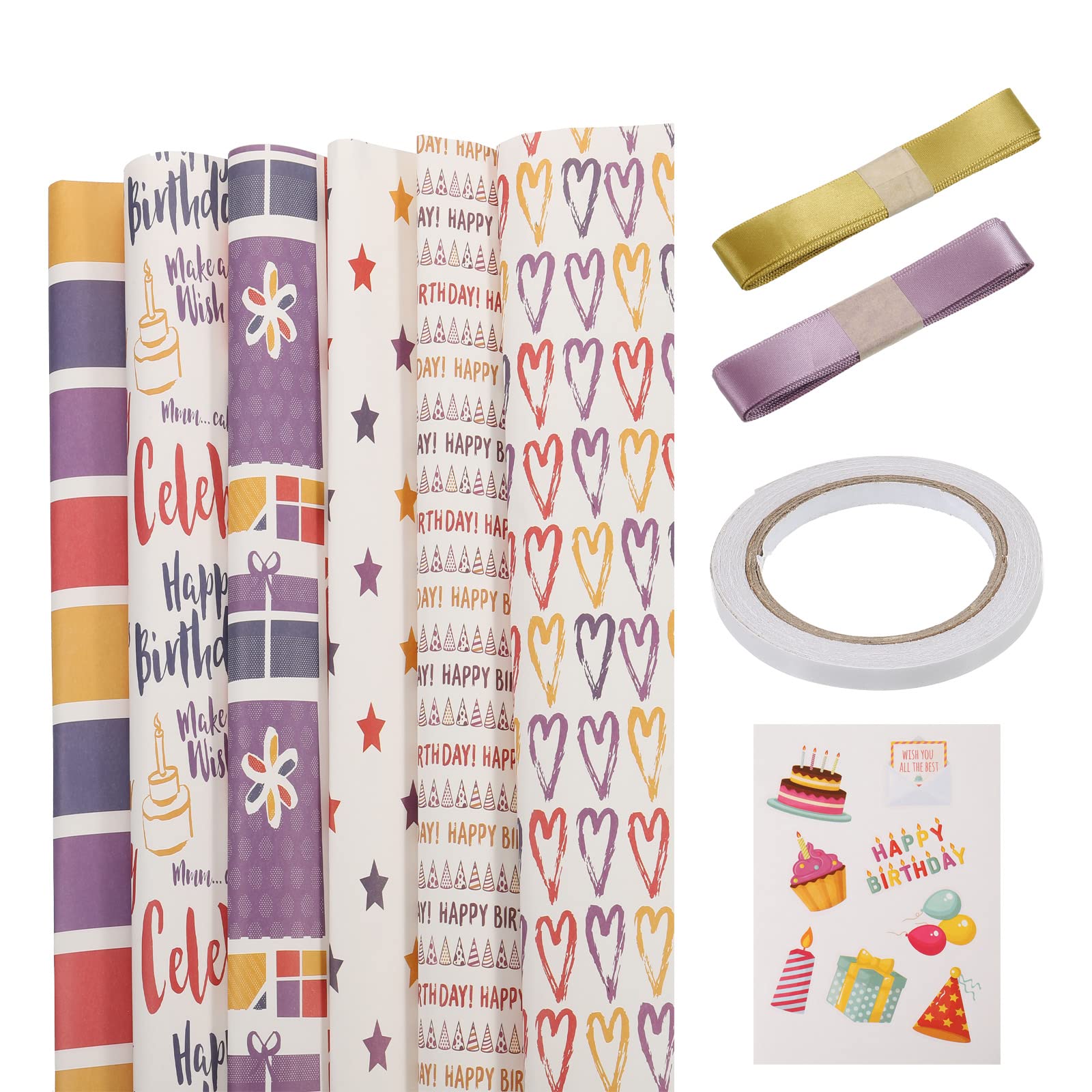 MECCANIXITY Birthday Wrapping Paper Sheet,Star,Happy Birthday,Heart ...