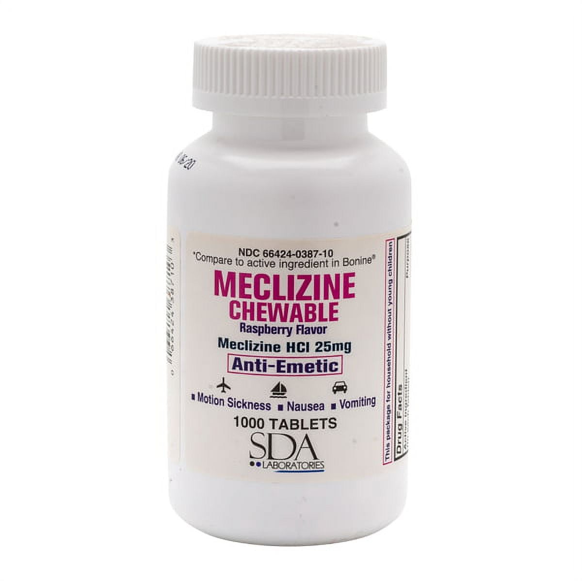 SDA Labs Meclizine 25mg Chewable Tablets - Generic OTC for Vertigo ...