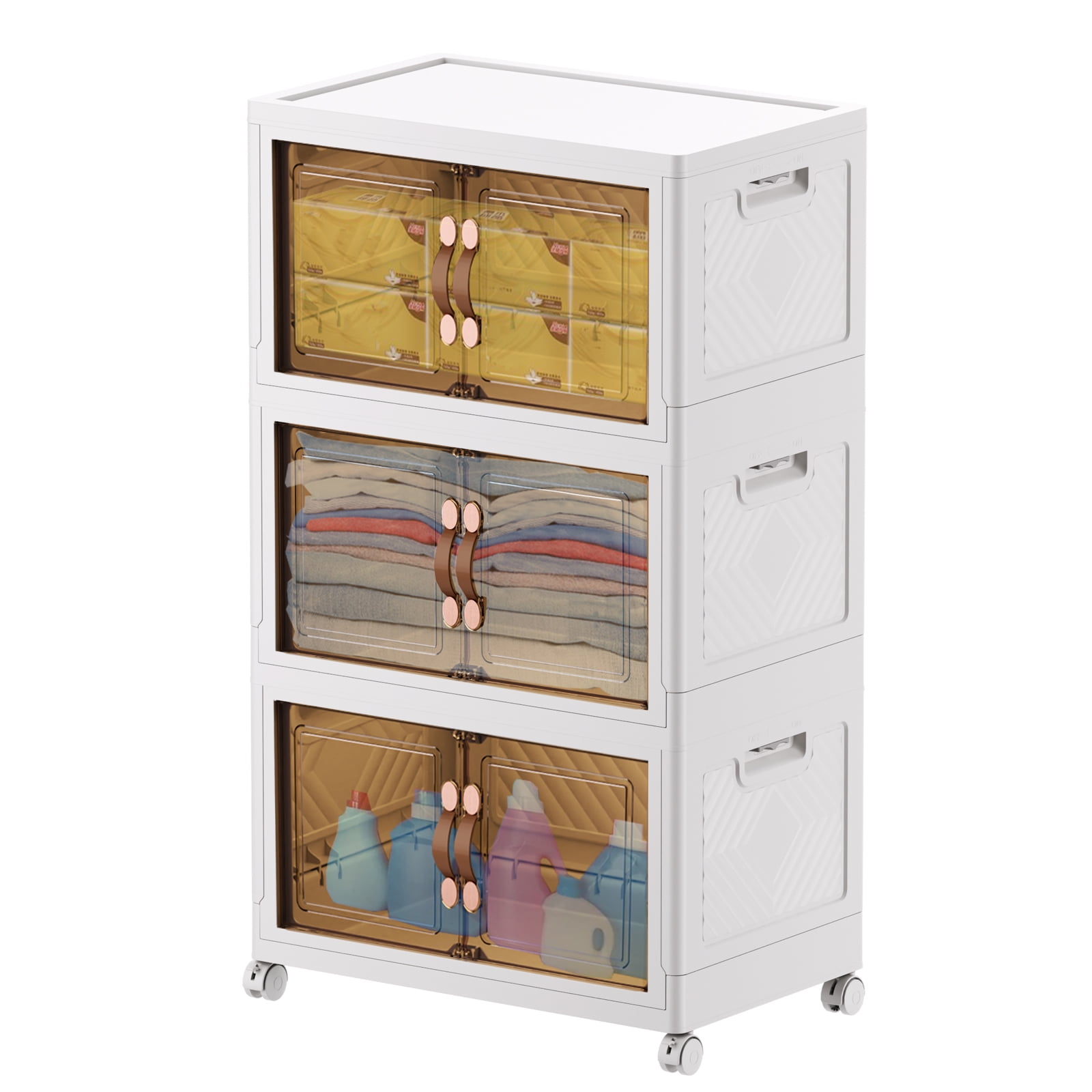 MECOLOR Collapsible Storage Bins with Front Opening Doors, 3 X 34L ...