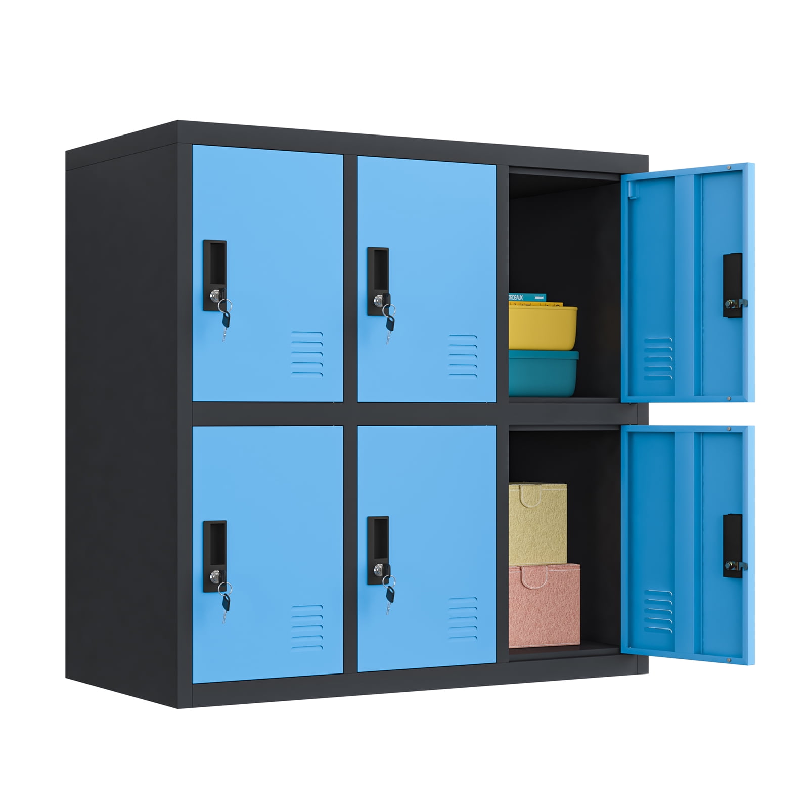 MECOLOR Metal Locker, 6-Door Storage for Clothes, Bags, Toys, Books ...