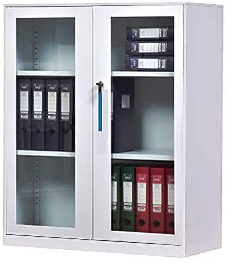 MECOLOR White Office Cabinet, Metal Storage Locker with Glass Door, 2 ...