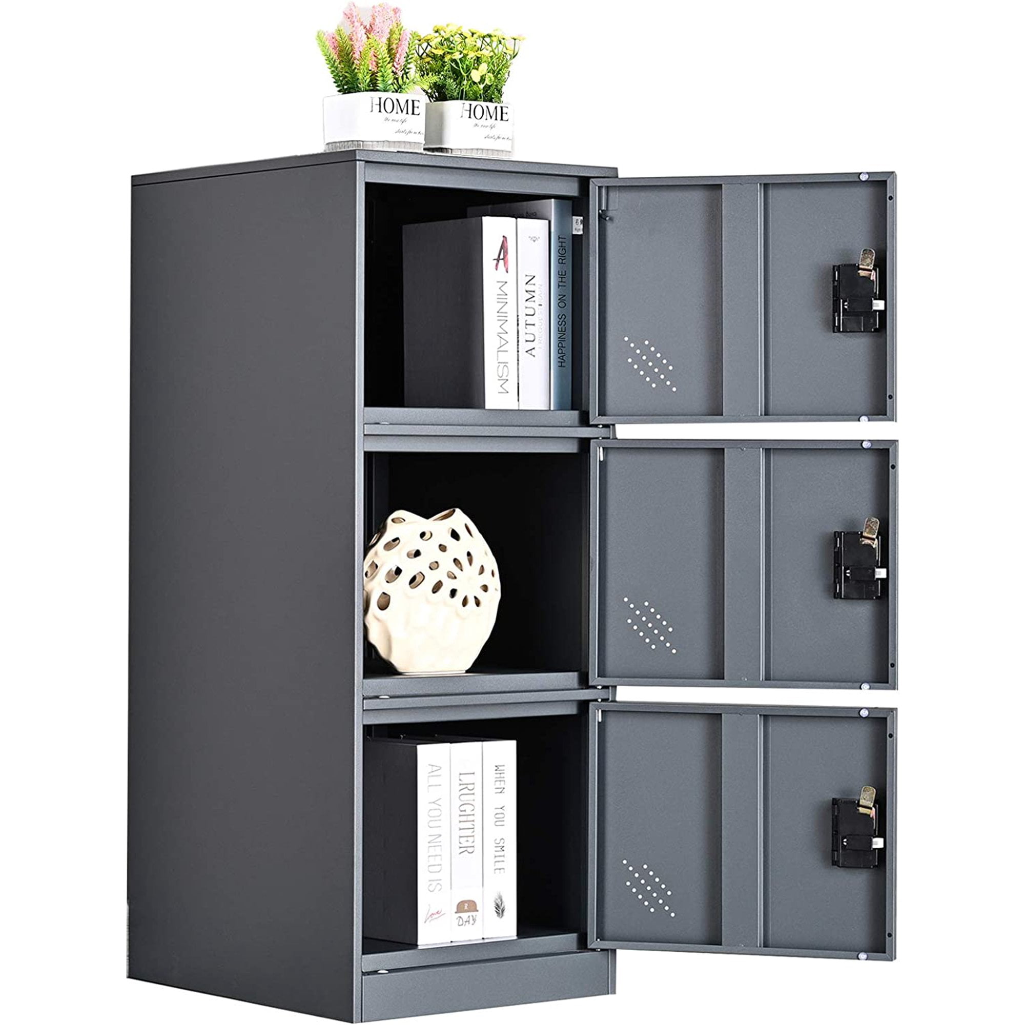MECOLOR Metal Steel Single Tier Small Locker, 3 Compartment Storage for ...