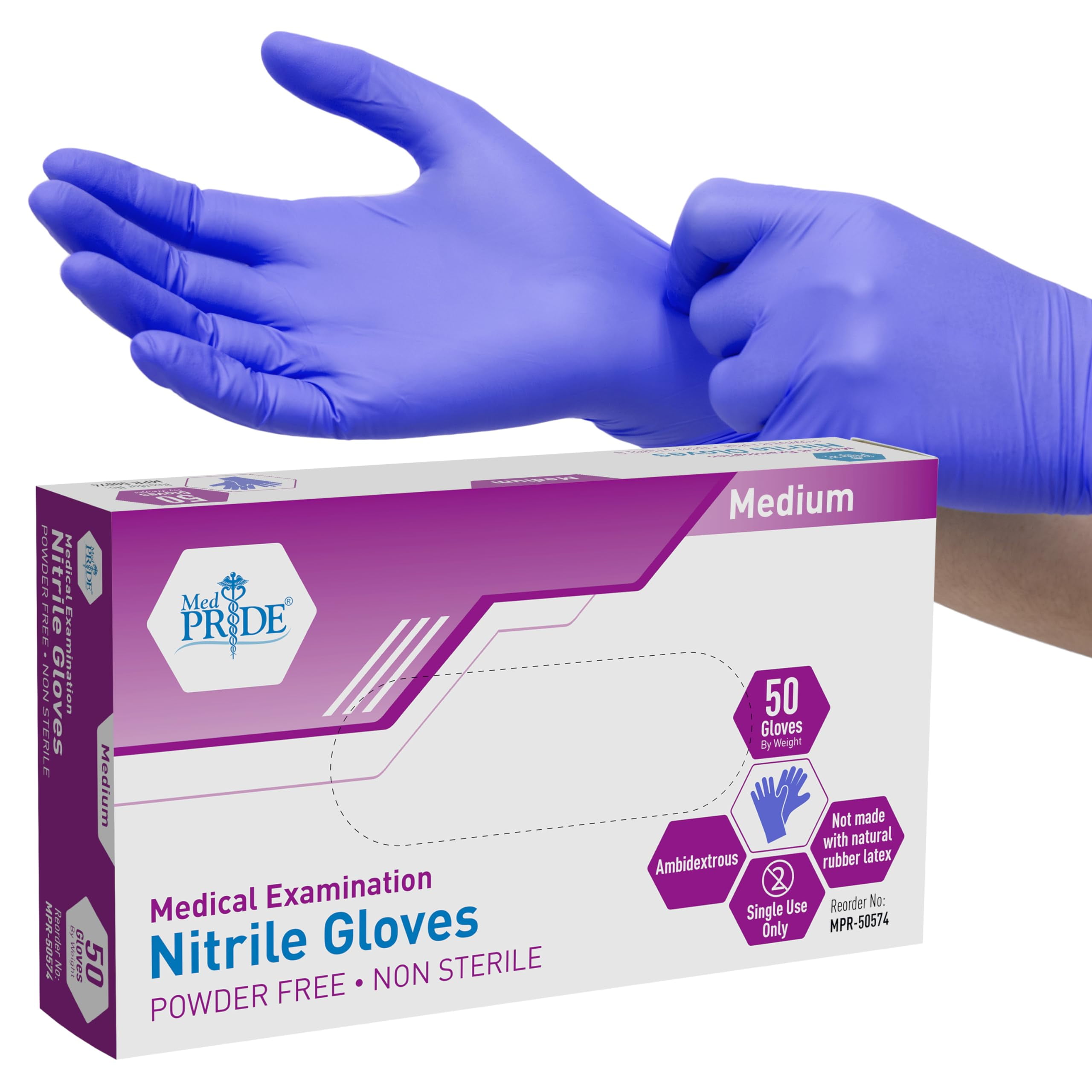 MED PRIDE Nitrile Gloves, 50 Count, Blue, Disposable Powder & Latex ...