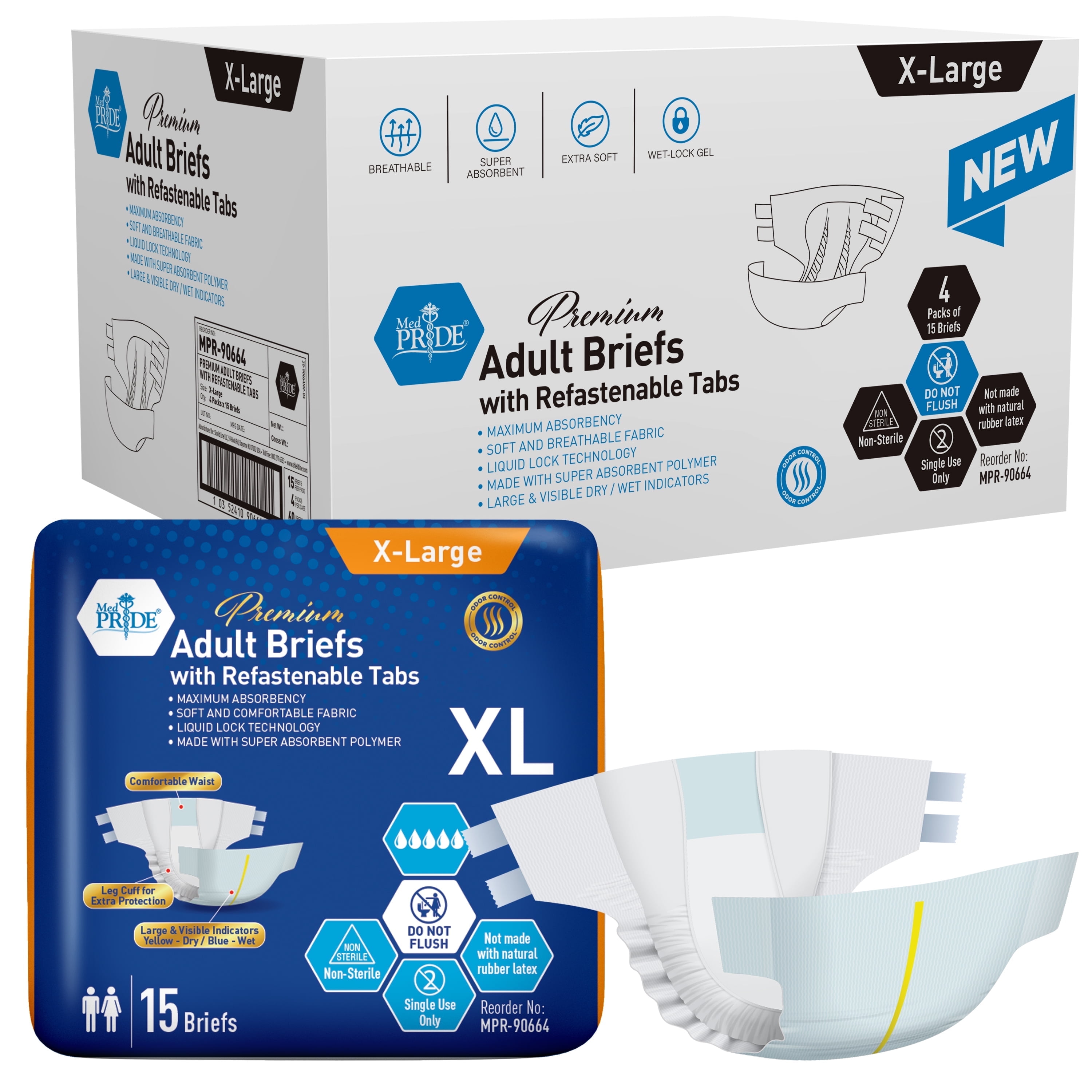MED PRIDE Adult Diapers – Maximum Absorbency Adult Briefs with Tabs, X ...