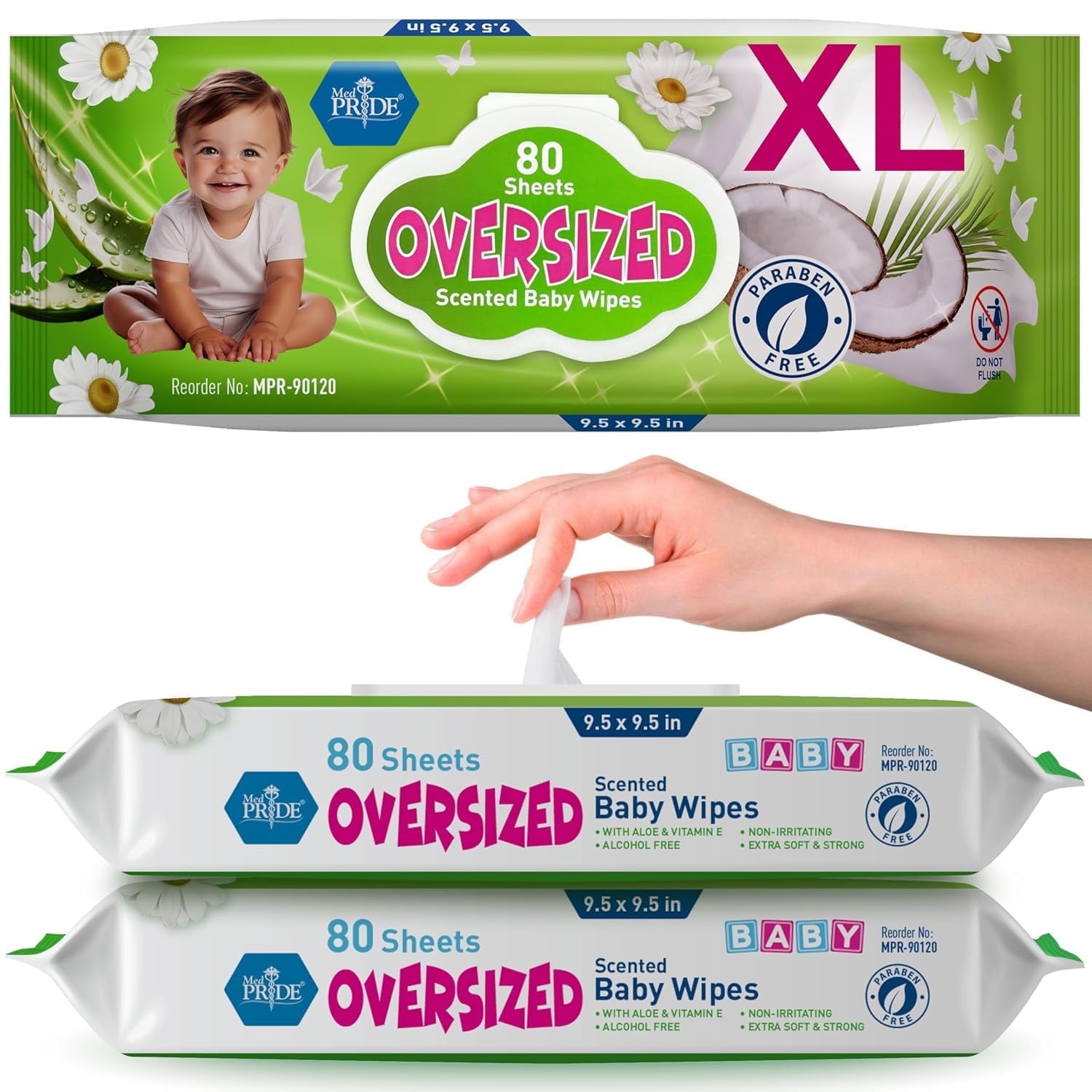 MedPride Scented Baby Wipes 3-Pack Oversized Wet Wipes with Aloe Vera ...