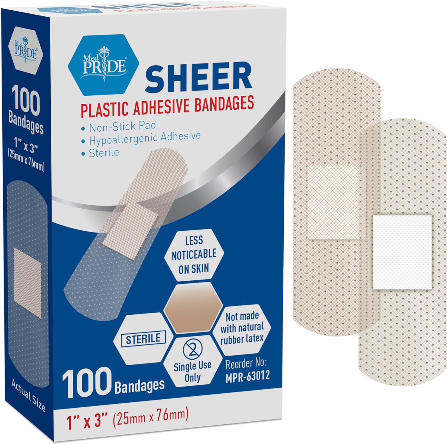 MED PRIDE Sheer Adhesive Bandages for Wounds Plastic Sterile First Aid ...