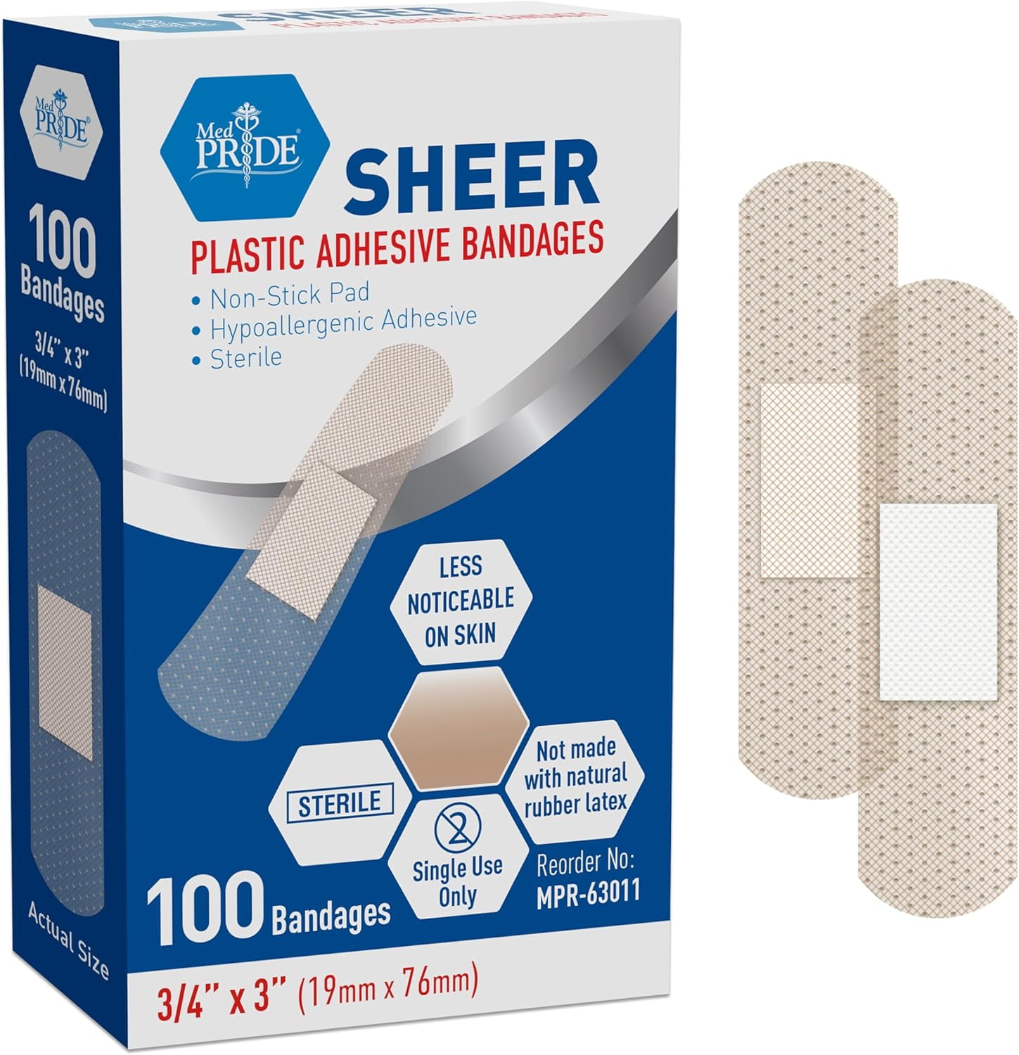 MED PRIDE Sheer Adhesive Bandages for Wounds Plastic Sterile First Aid ...
