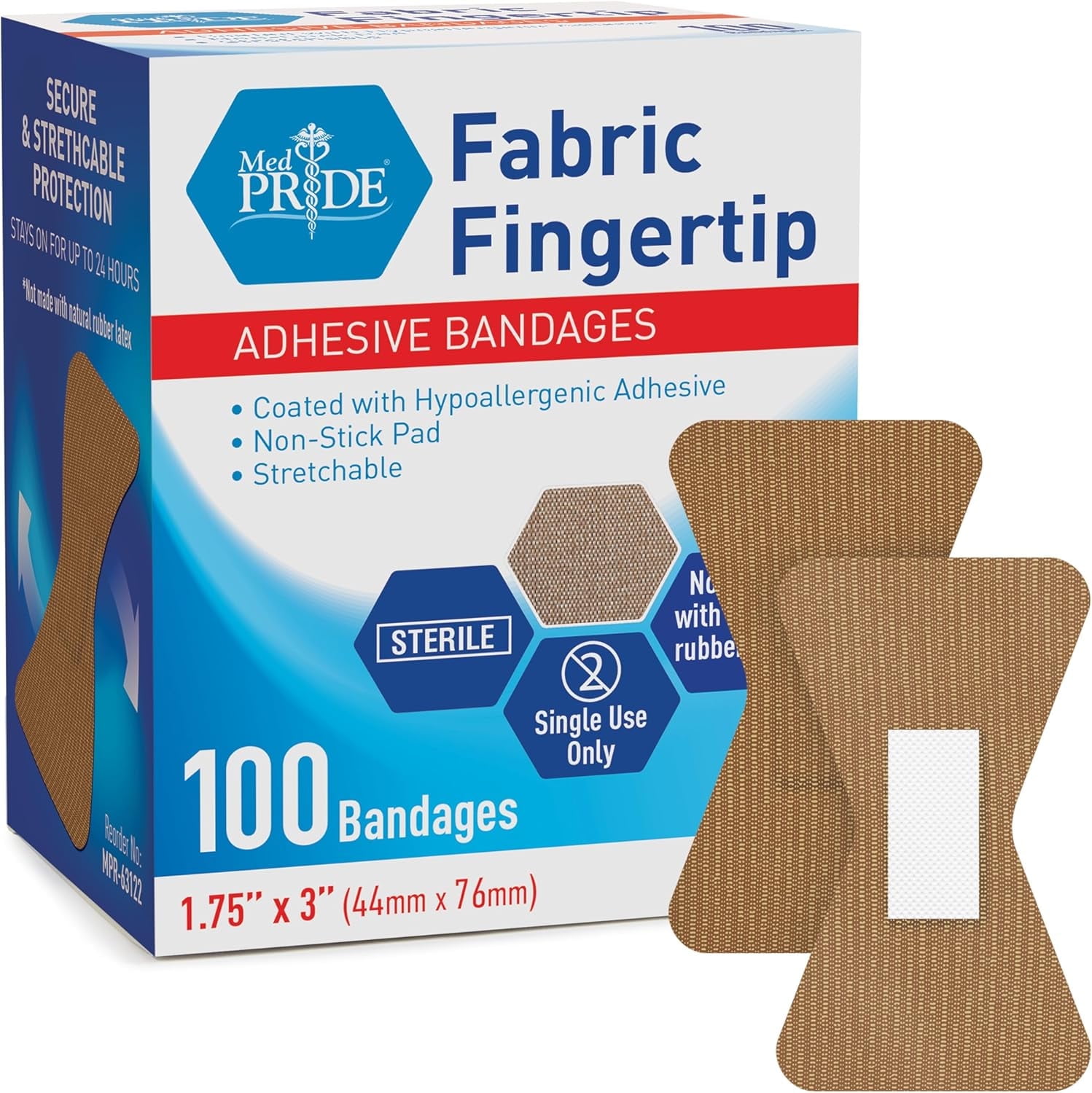 MED PRIDE Sterile Fingertip Fabric Bandages 1.75in X 3in Hypoallergenic ...
