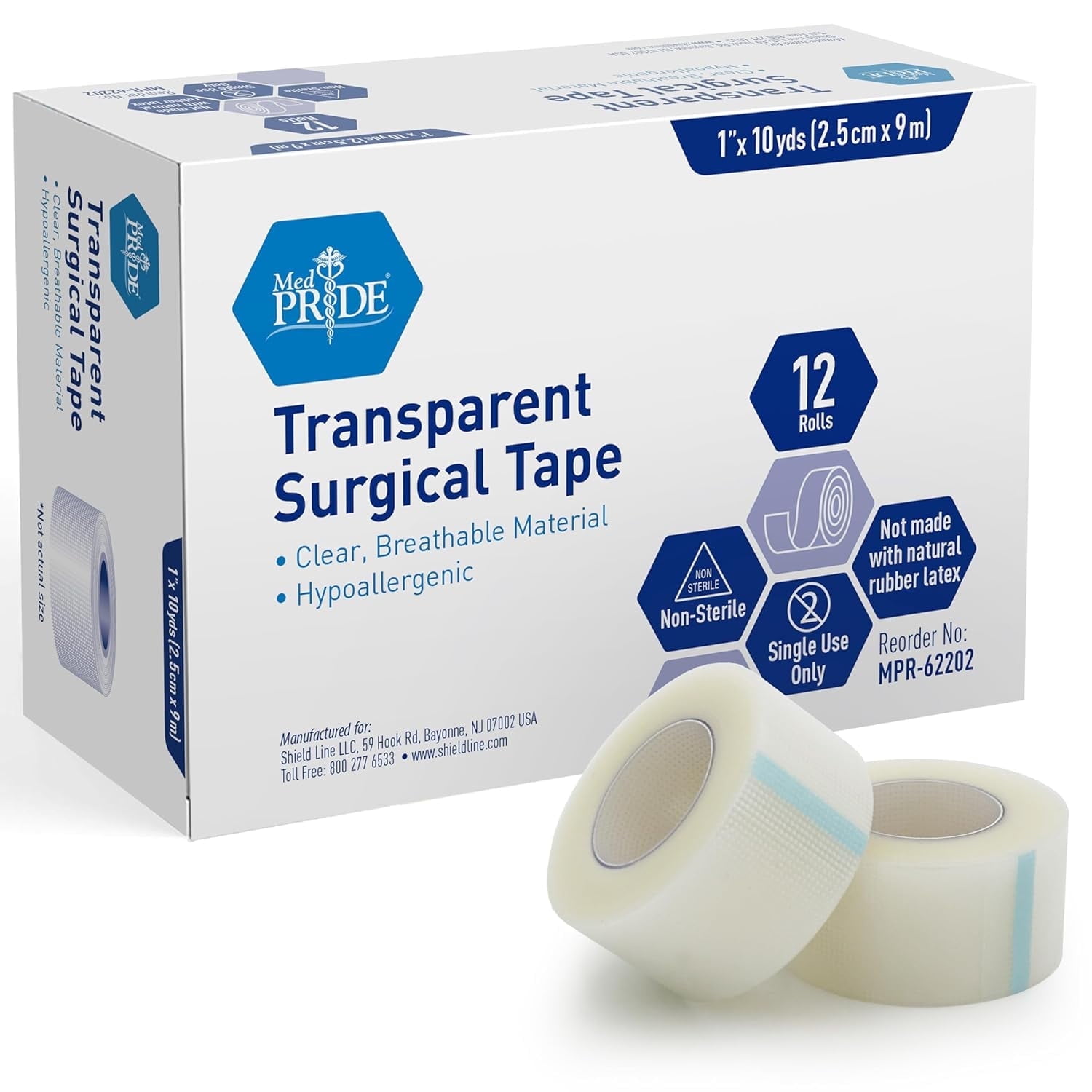 MedPride Medical Transparent Surgical Tape, 1" x 10Yrds, Box of 12 ...