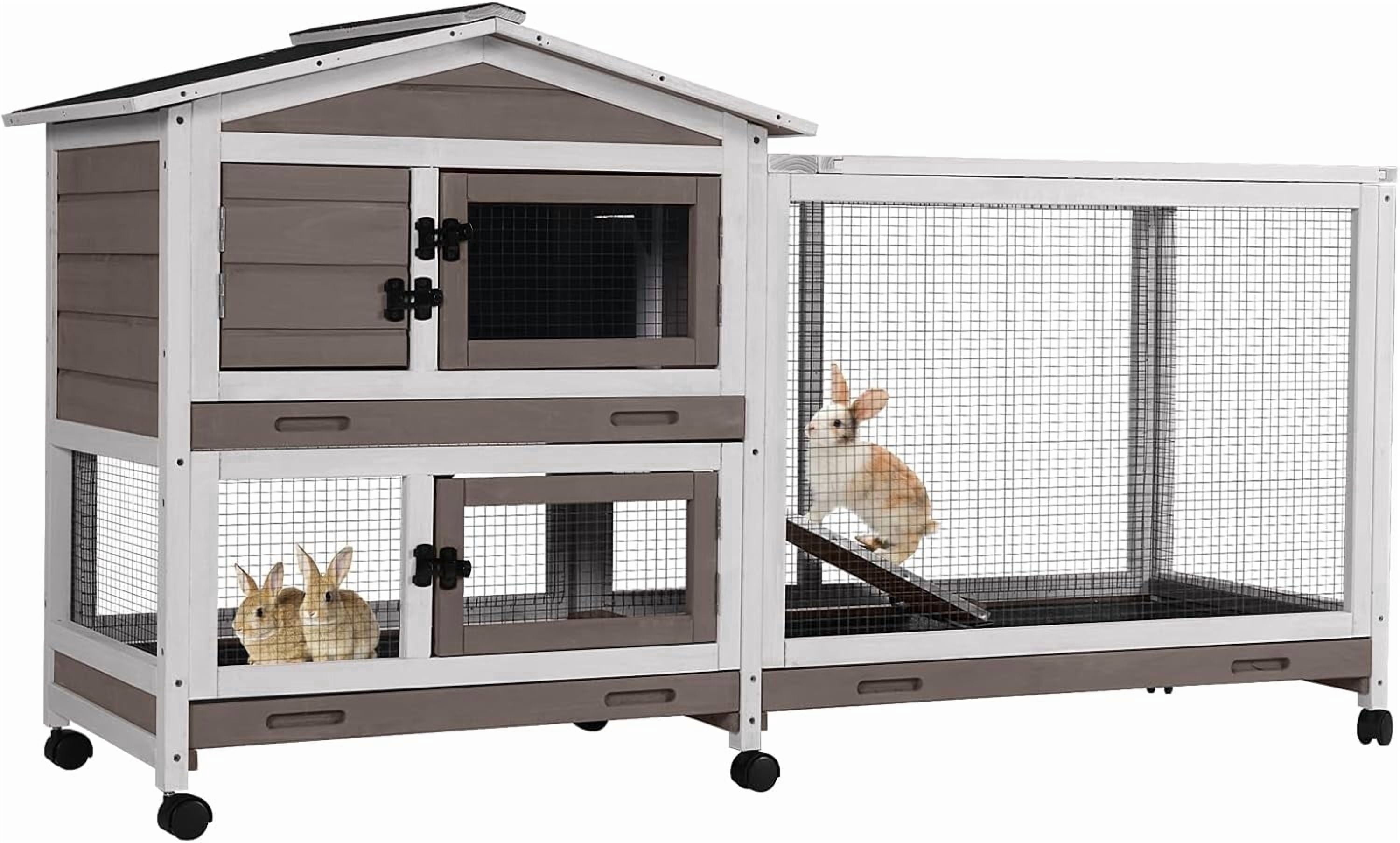 MEDEHOO 62" Rabbit Hutch with Chew-Proof Ramp & Waterproof Roof ...