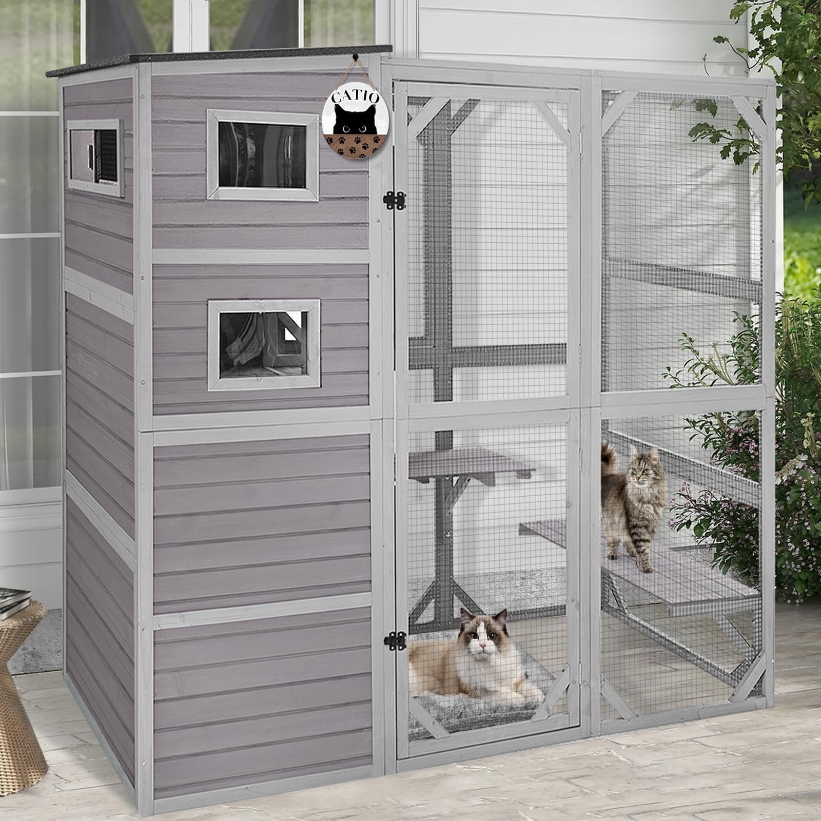 BUTINGLALE Large Catio Outdoor Cat Enclosure with 4 Tiers Weatherproof ...