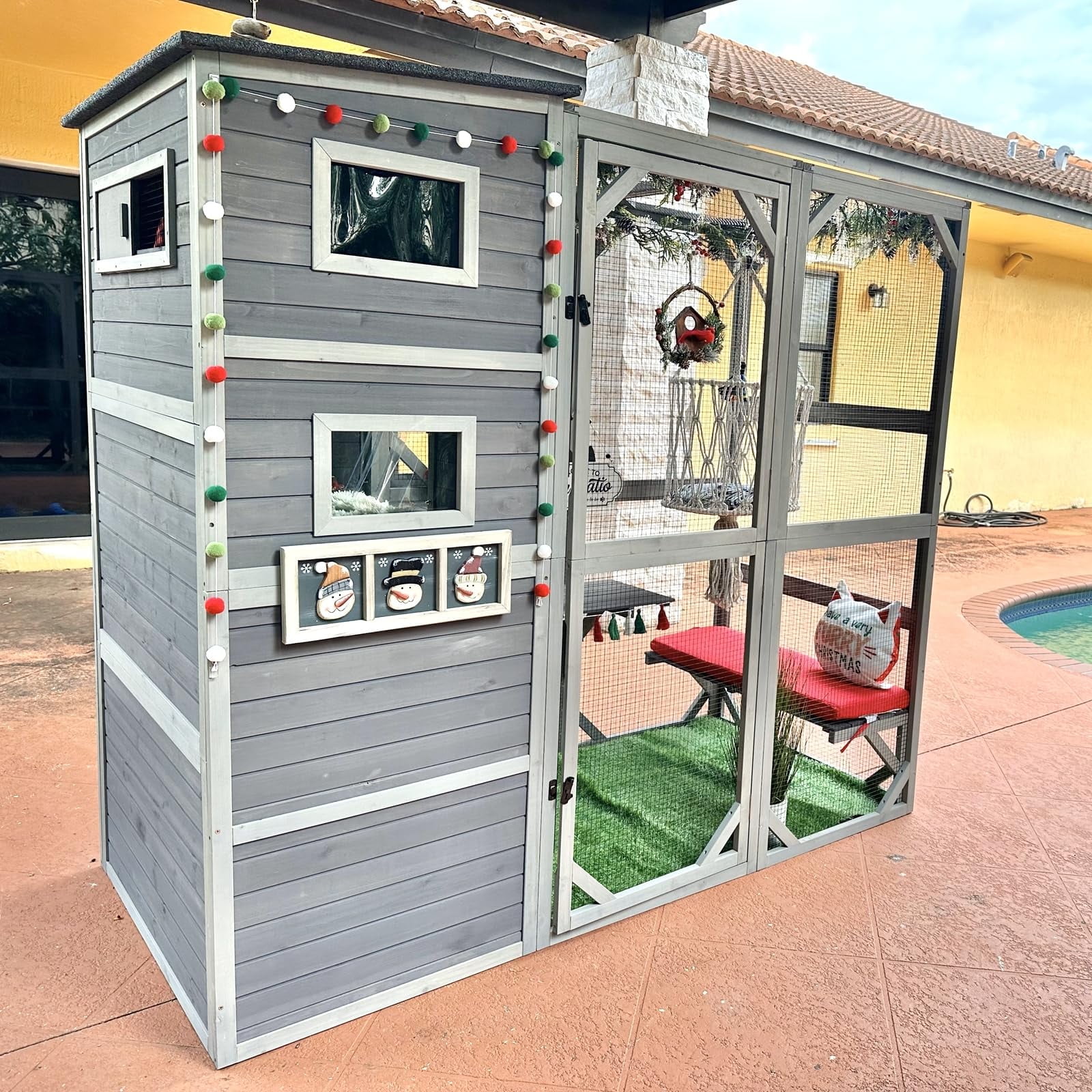 MEDEHOO Catio Cat House Outdoor Kitty Enclosures 77" Large Cat Home ...