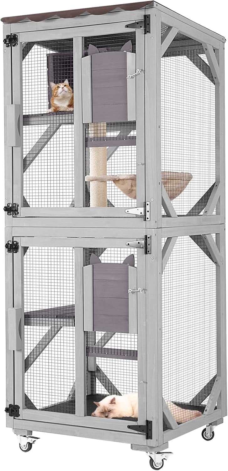 BUTINGLALE Catio Outdoor Cat Enclosure, 4 Tiers Outdoor Cat House with ...