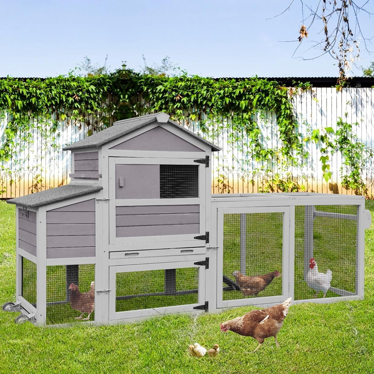 MEDEHOO Chicken Coop for 2-4 Chickens,Outdoor Chicken House with Wheels ...