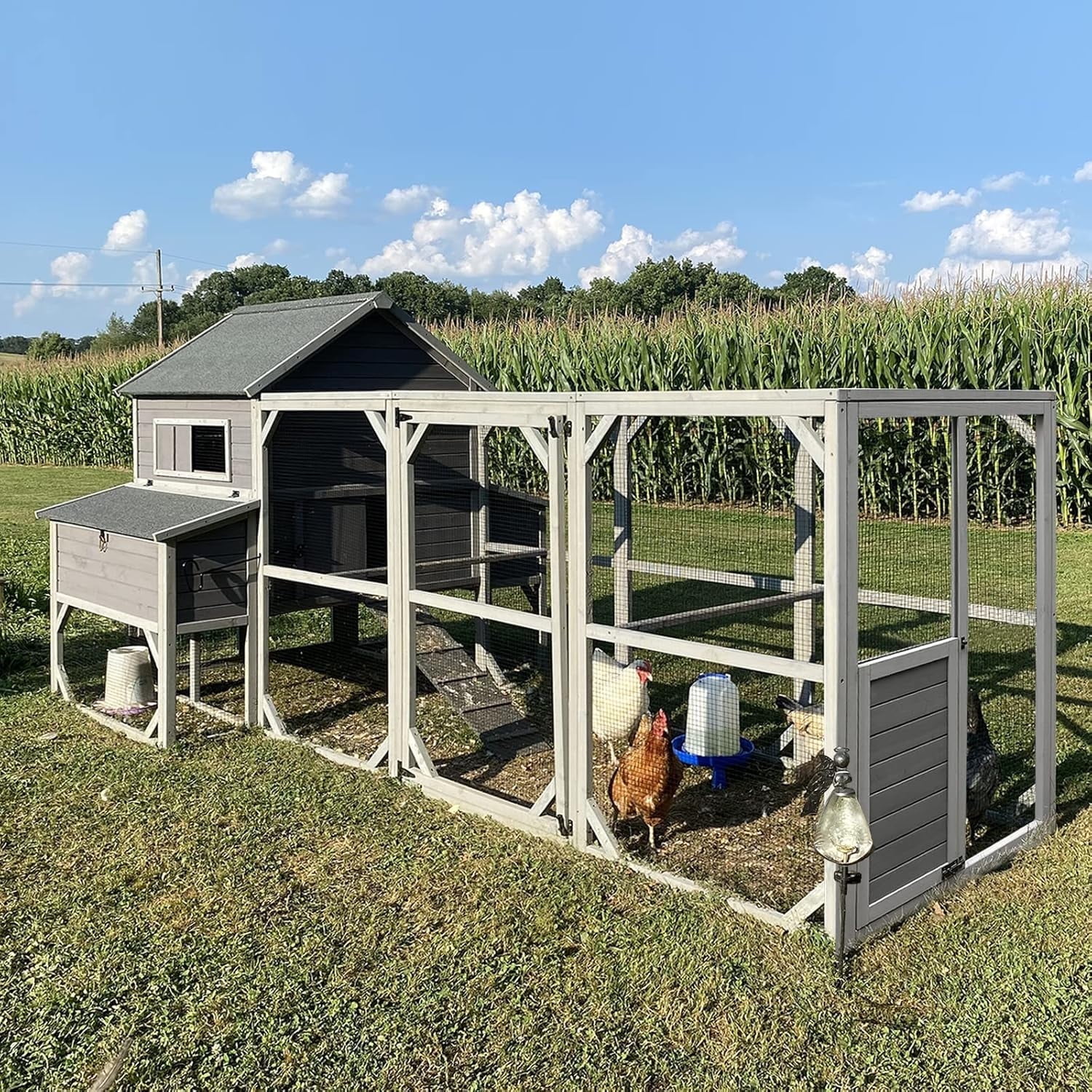 MEDEHOO Chicken Coop 55ft² Large Chicken House with Run Wooden Hen ...