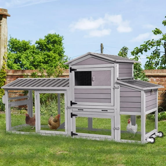 MEDEHOO Chicken Coop 80in Mobile Chicken House with Run Portable Wooden ...