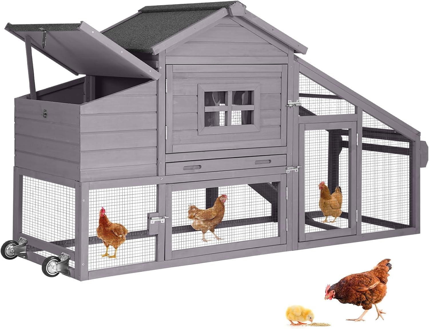 MEDEHOO Chicken Coop Mobile Chicken House On Wheel Outdoor Rabbit Hutch ...