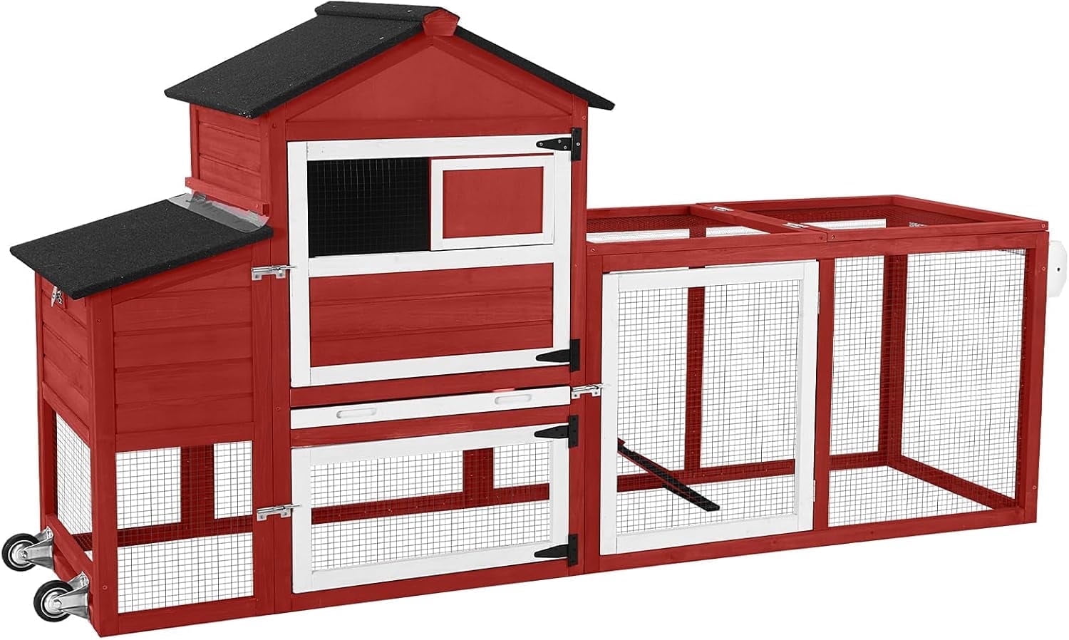 MEDEHOO Chicken Coop Mobile Chicken House with Wheels Expandable Wooden ...
