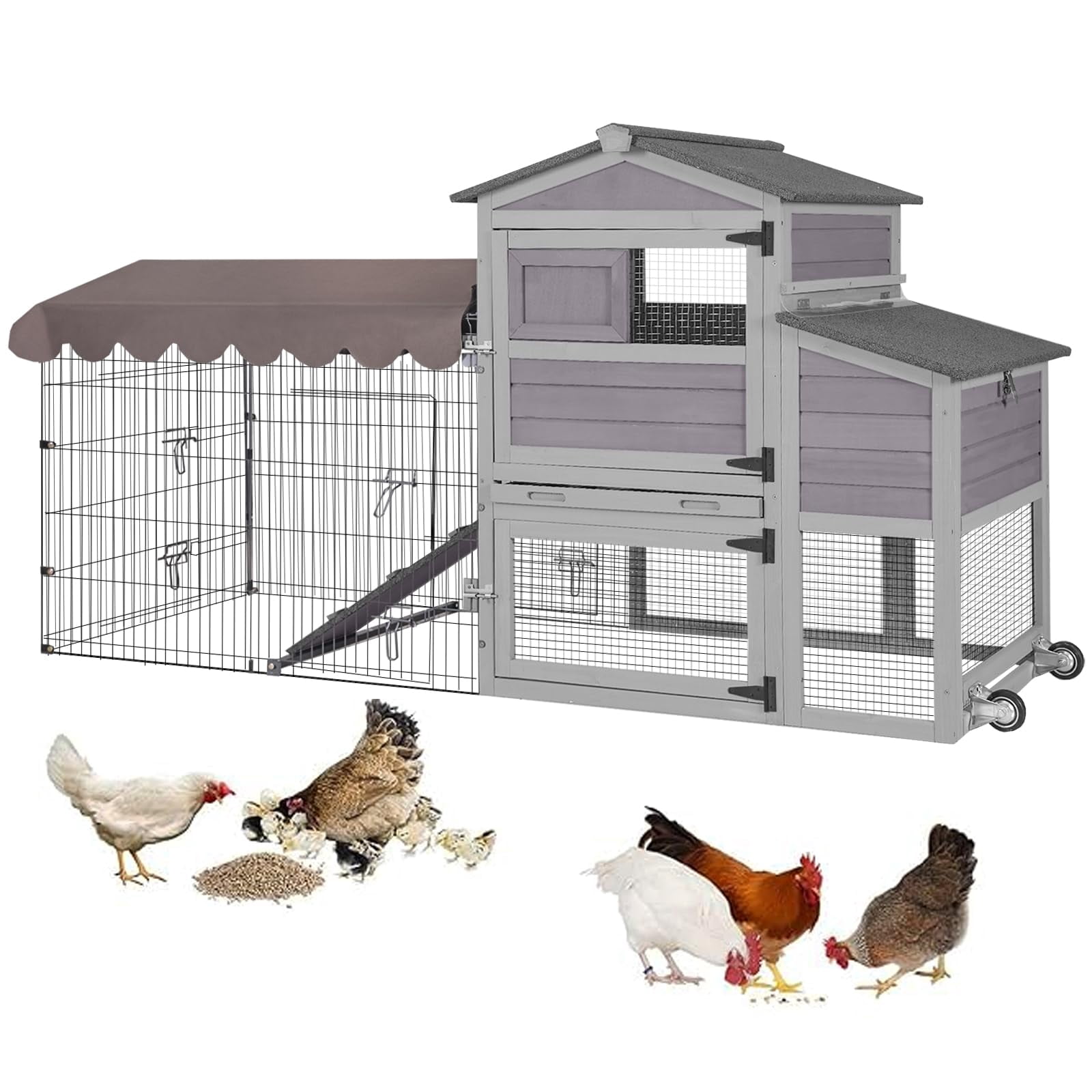 MEDEHOO Chicken Coop Outdoor,Wooden Chicken House with Metal Chicken ...
