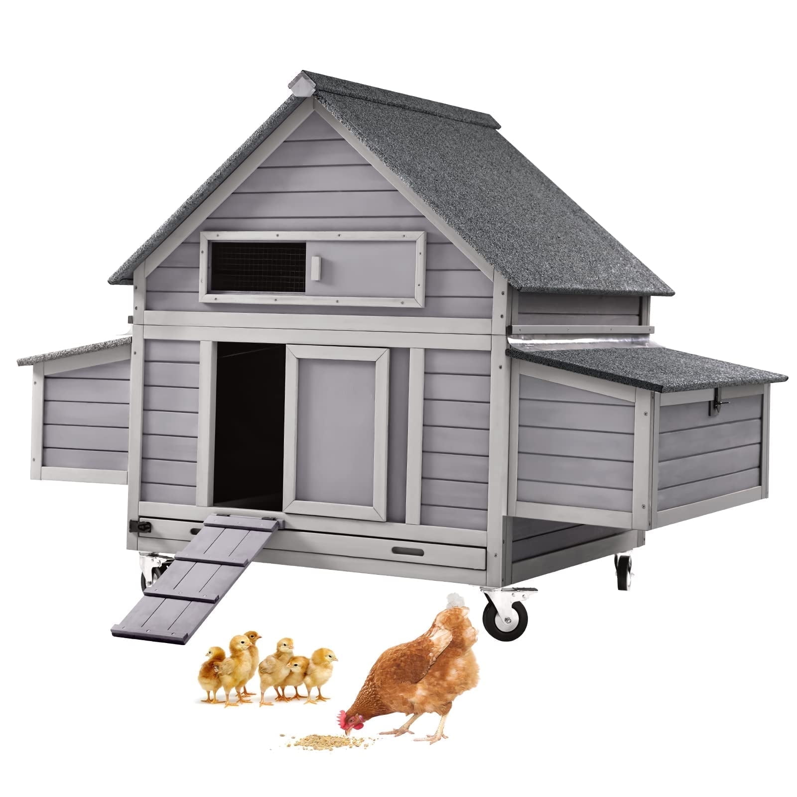 MEDEHOO Chicken Coop Poultry Cage on Wheels Outdoor Duck Coop Wooden ...