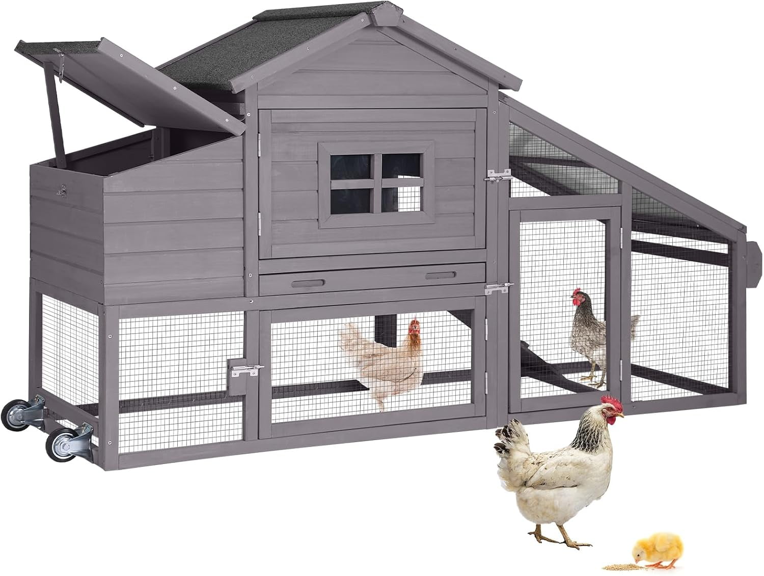 MEDEHOO Chicken Coop with Wheels - Chicken House with Design Handle ...