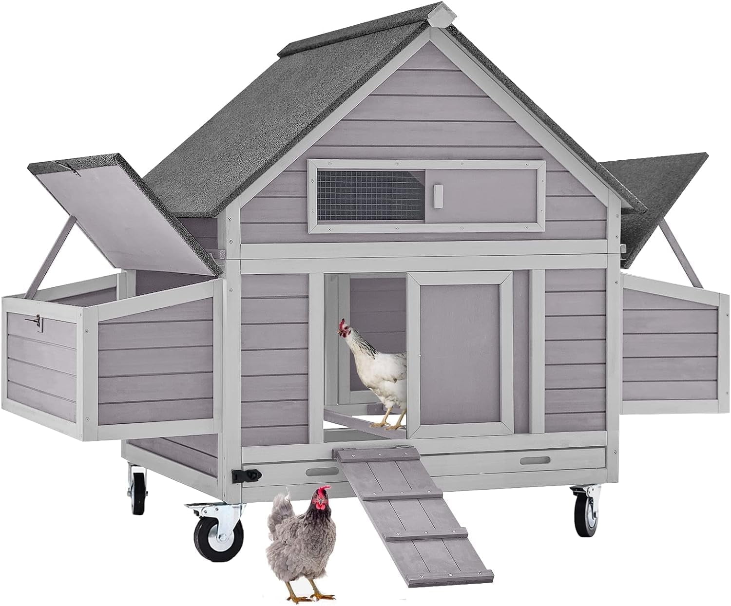 MEDEHOO Chicken Coop on Wheels Movable Hen House with Two Nesting Boxes ...