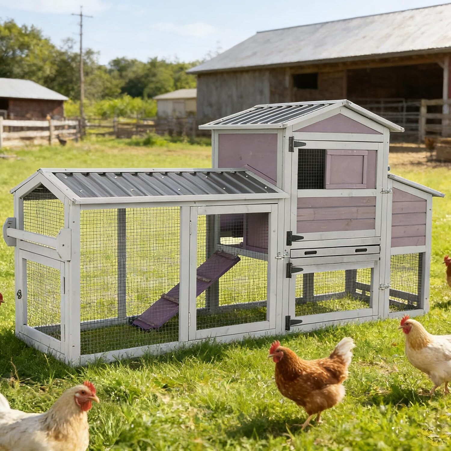 MEDEHOO 80.5’’ Large Chicken Coop with Wheels Wooden Chicken Tractor ...