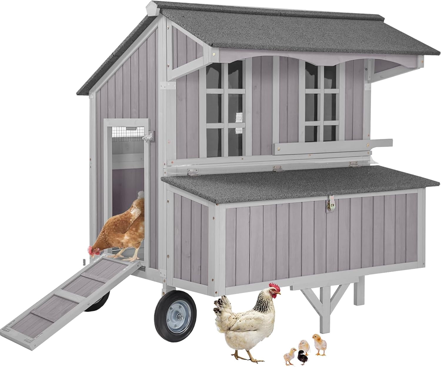 MEDEHOO Chicken Coop with Wheels Mobile Chicken House Outdoor Hen Coop ...