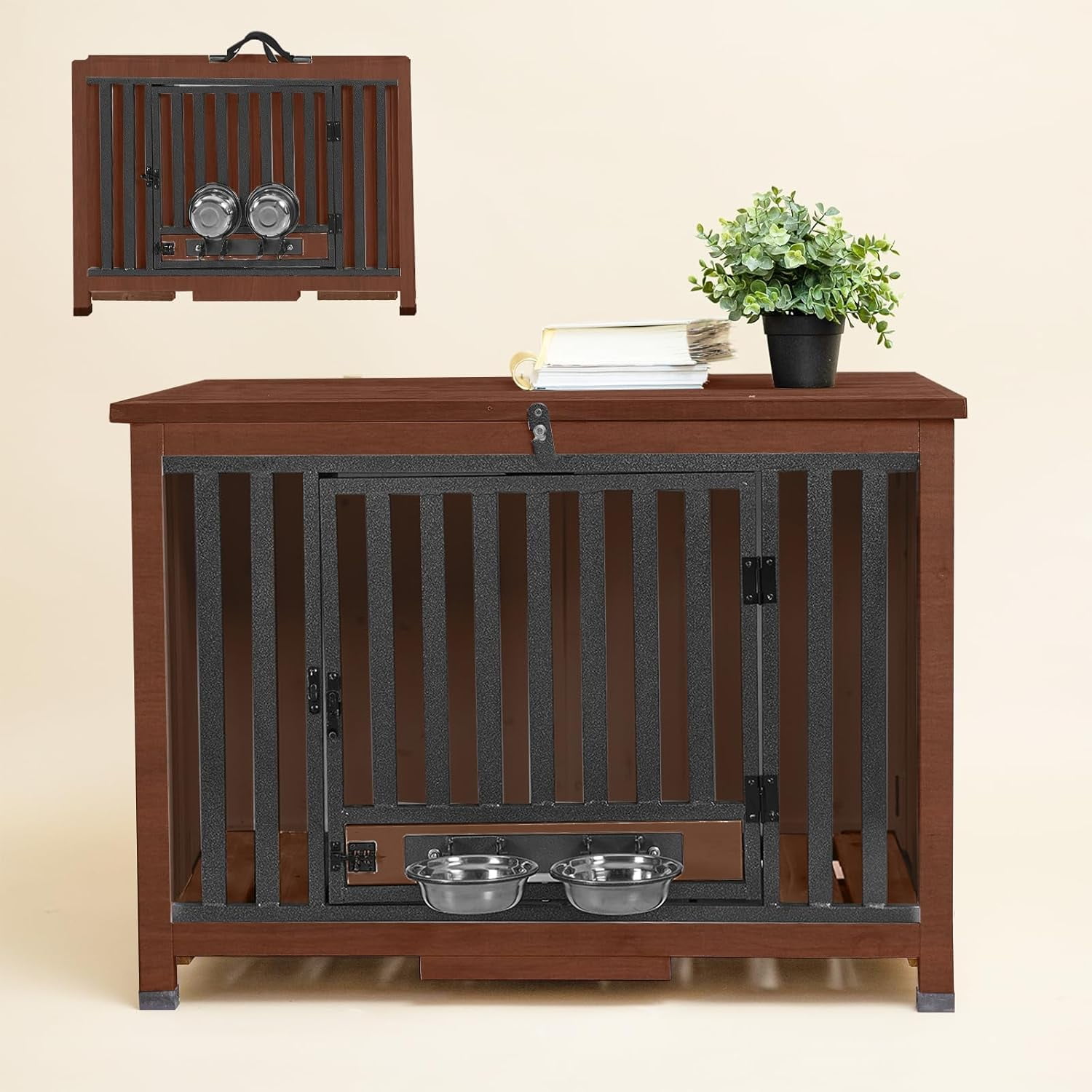 MEDEHOO Dog Crate for Medium Dogs Foldable Dog Kennel Indoor with 360 ...