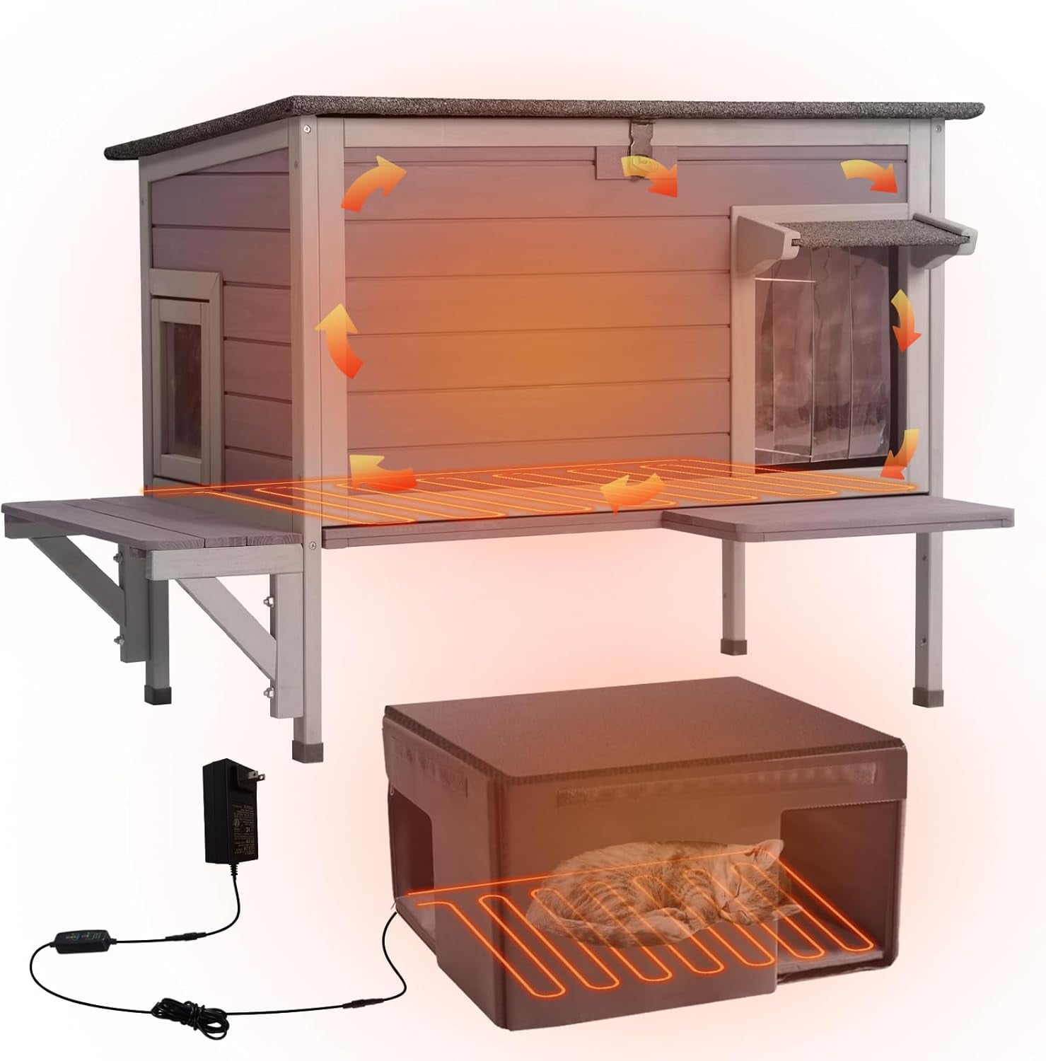 MEDEHOO Heated Cat House for Outside Cats Winter, 100% Waterproof ...