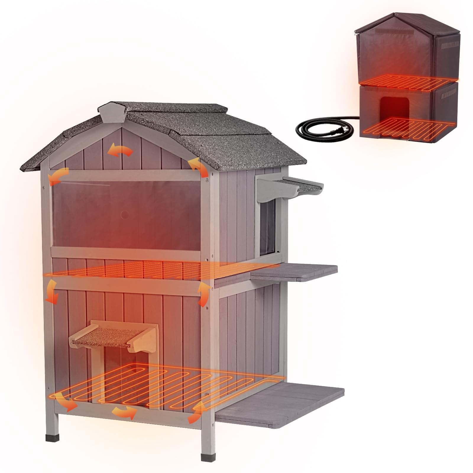 MEDEHOO Heated Outdoor Cat House for Outside with Insulated Liner and ...