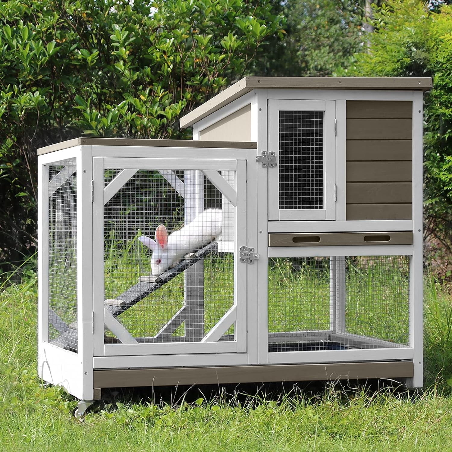 BUTINGLALE Indoor Outdoor Rabbit Hutch, Bunny Cage on Wheels with 2 ...