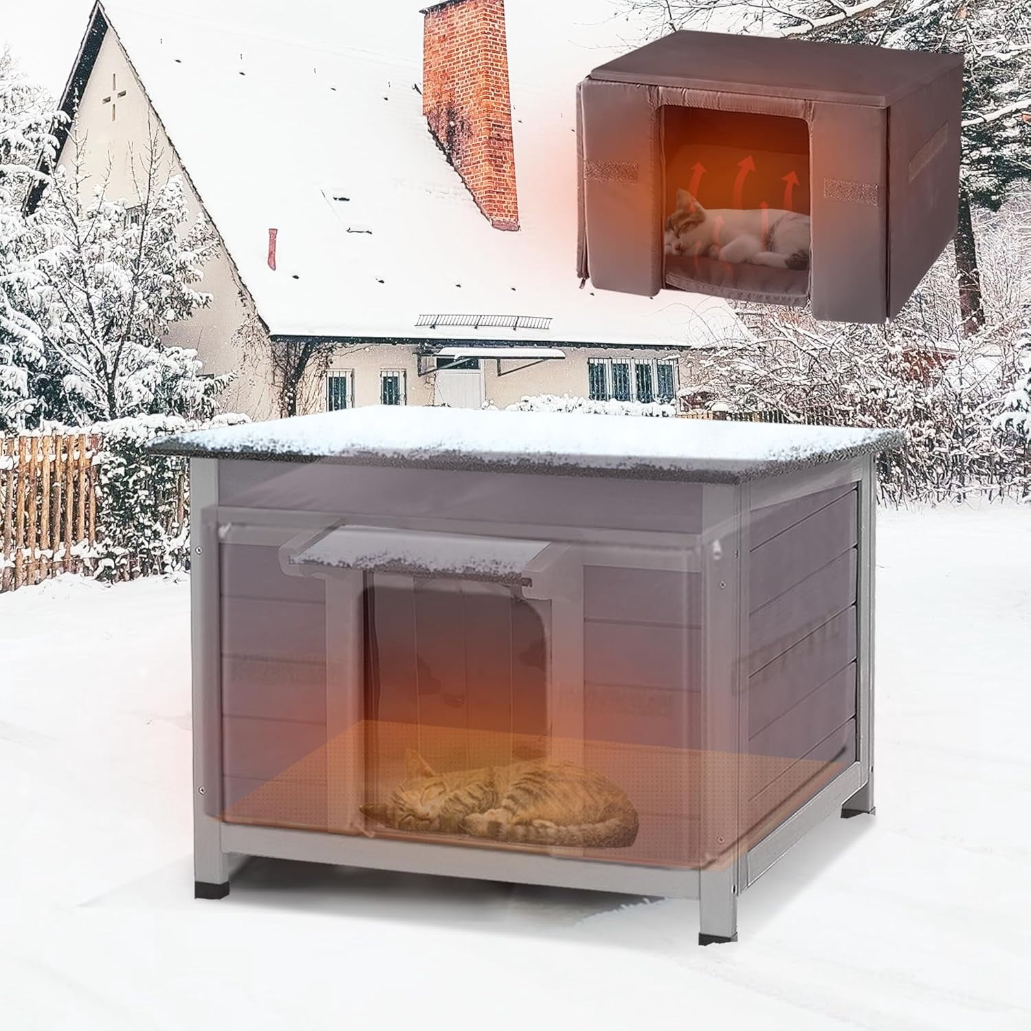 MEDEHOO Insulated Cat House with Insulated Liner for Outdoor ...