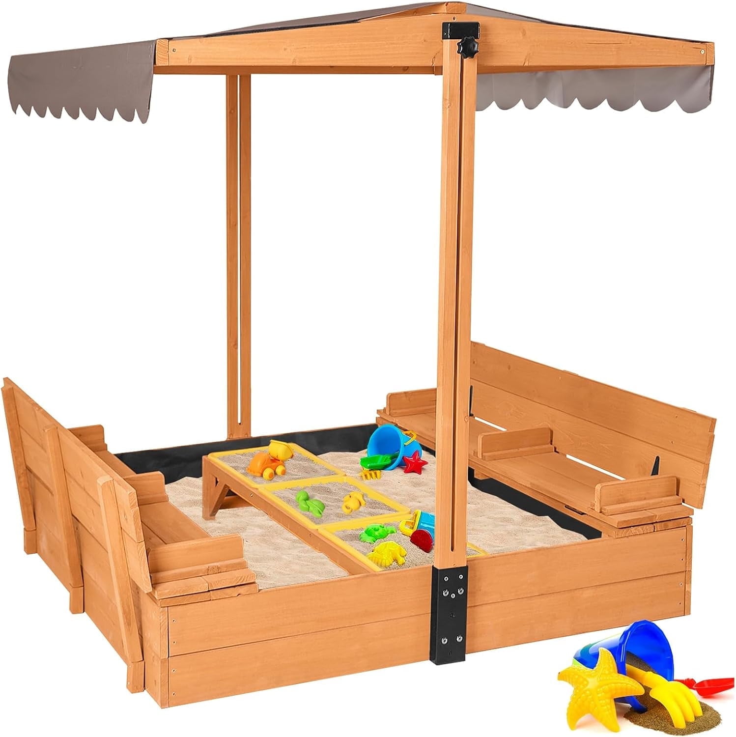 MEDEHOO Large Wooden Kids Sand Box with Cover, Sandbox with Lid ...