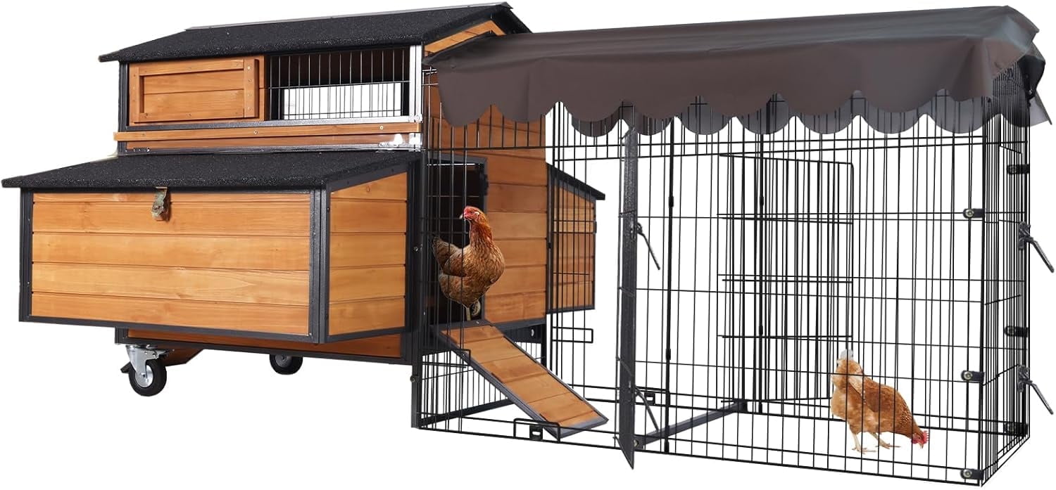MEDEHOO Mobile Chicken Coop with Strong Iron Frame Outdoor Hen House ...