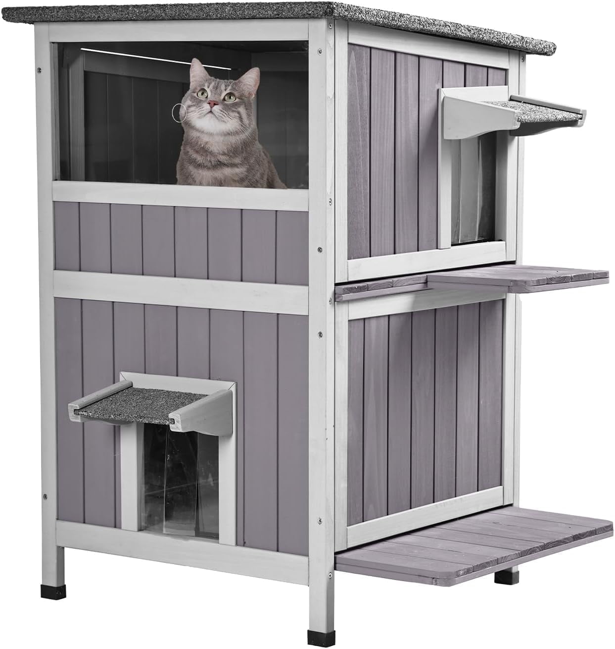 MEDEHOO Outdoor Feral Cat House Outside Kitten Shelter 2 Story Cat ...