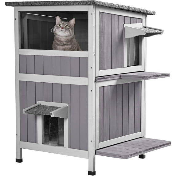 MEDEHOO Outdoor Feral Cat House Outside Kitten Shelter 2 Story Cat ...
