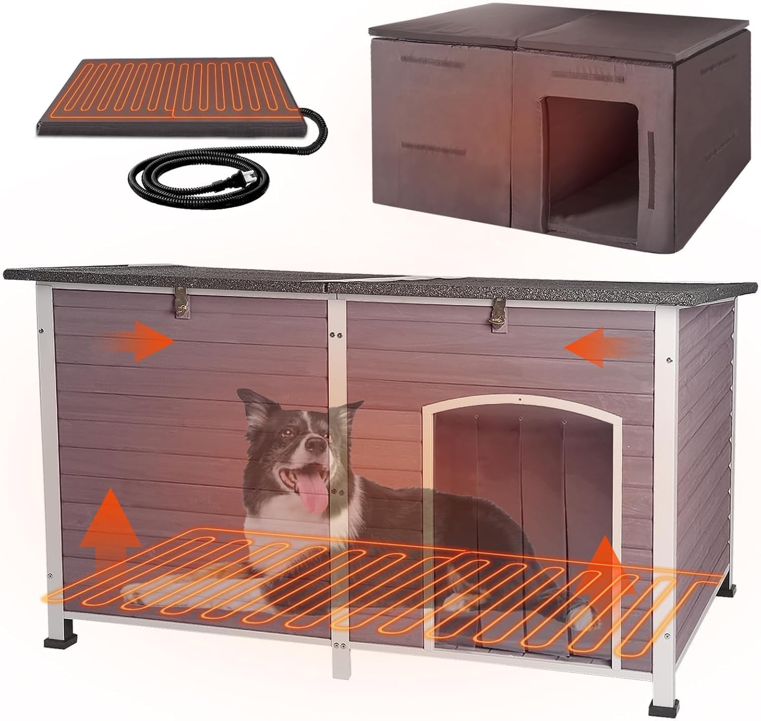 MEDEHOO Outdoor Heated Dog House 59" Extra Large Insulated Dog Kennel ...