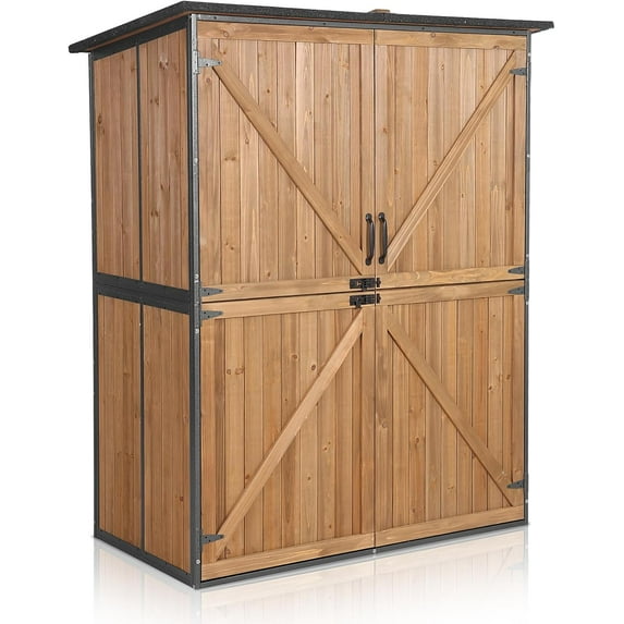 MEDEHOO Outdoor Storage Shed with Floor - Waterproof Natural Fir ...