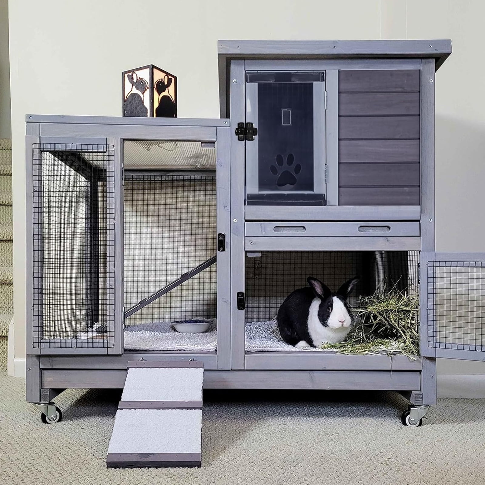 BUTINGLALE Rabbit Hutch Indoor Rabbit Cage, Large Bunny Hutch Outdoor ...