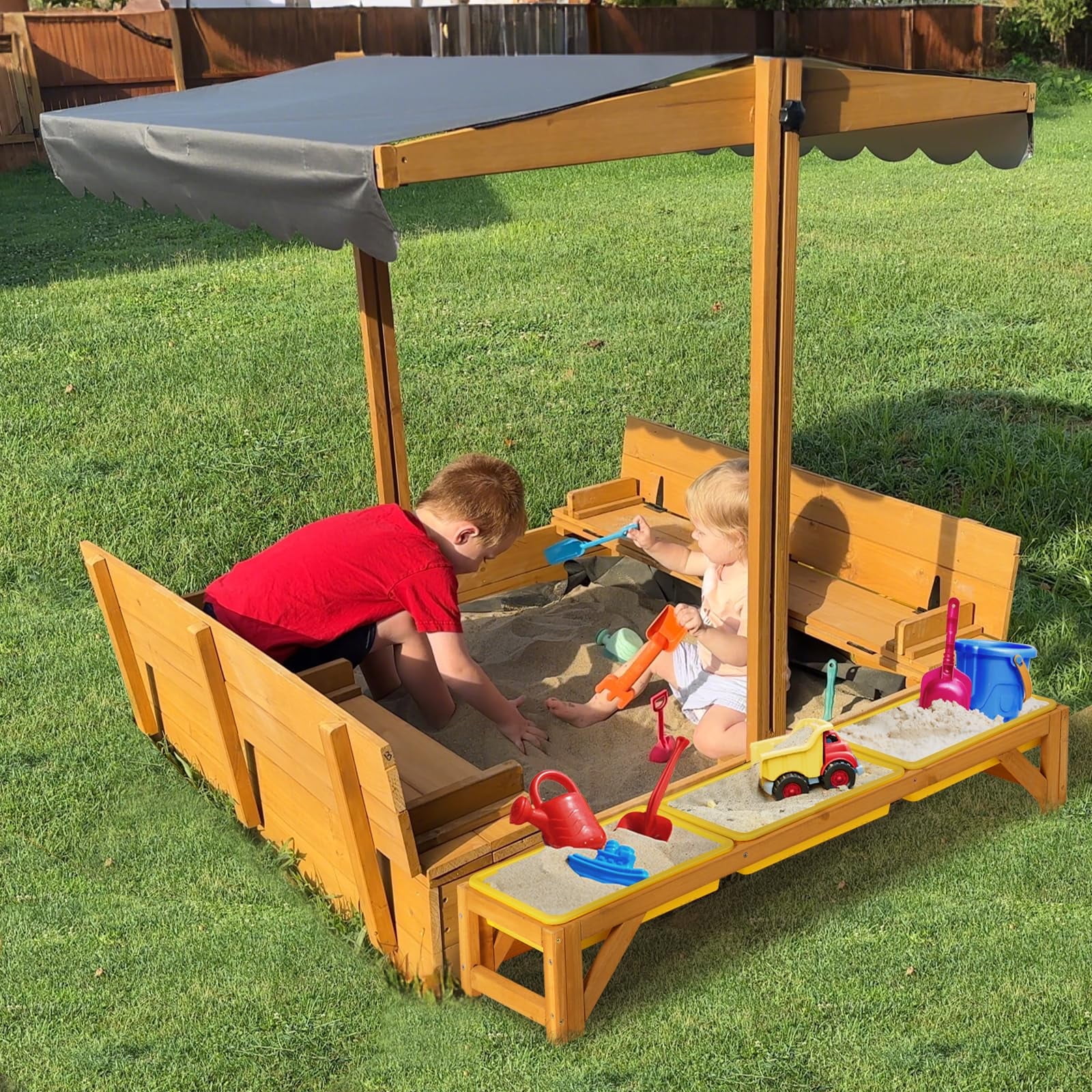 BUTINGLALE Sandbox with Lid and Cover for Kids Outdoor Sand Box with 3 ...