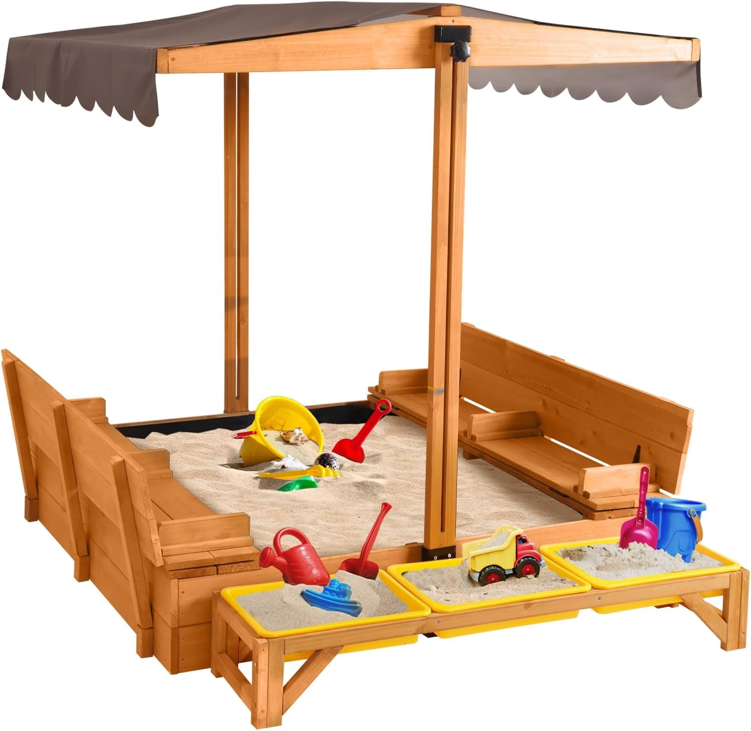 MEDEHOO Wooden Sandbox Backyard Sand Box with Cover, Outdoor Sandbox ...