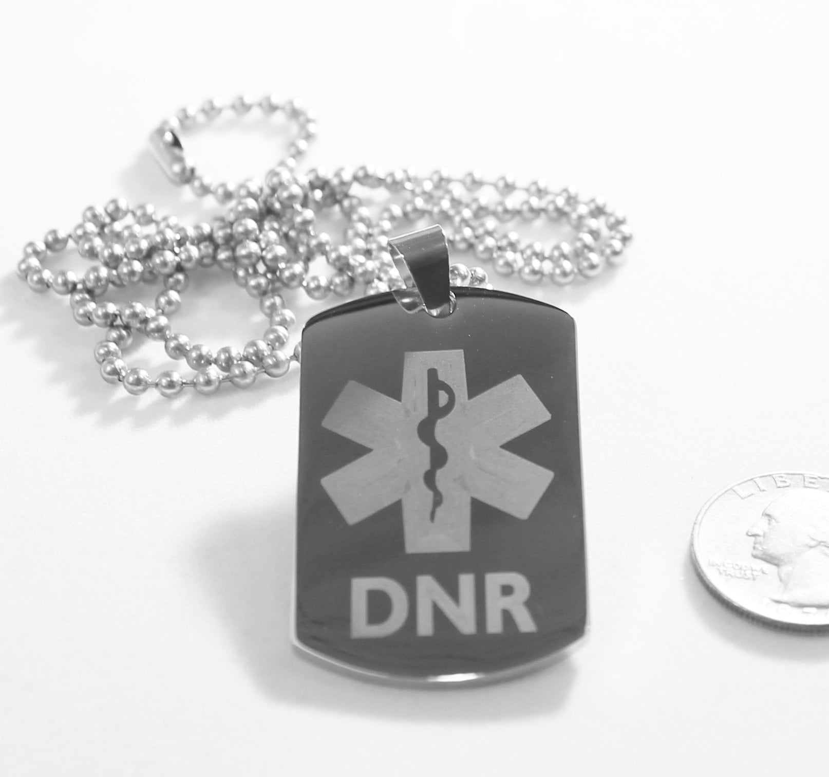 MEDICAL ALERT DNR THICK SILVER STAINLESS STEEL DOG TAG NECKLACE FREE ...