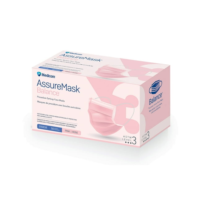 MEDICOM ASTM Level 3 Disposable Face Masks, Pink - Pack of 50 Masks ...